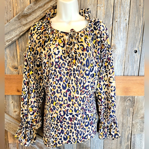Rockin C | Tops | Womens Rockin C Animal Print Tie Neck Boho Western ...